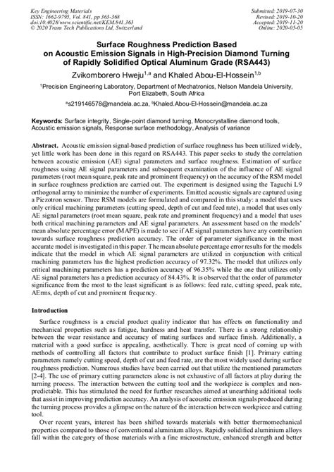 Surface Roughness Prediction Based On Acoustic Emission Signals In High Precision Diamond