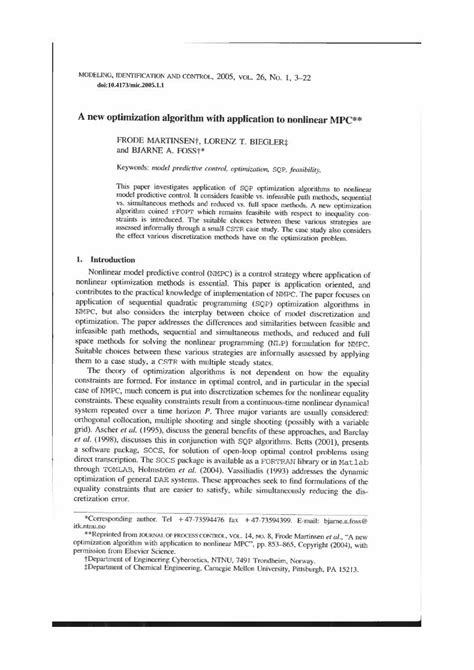 Pdf Frode Martinsen Lorentz T Biegler And Bjarne A Foss A