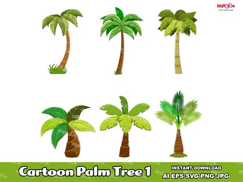 Cartoon Different Tropical Palm Tree 1 Graphic By Hittoon · Creative