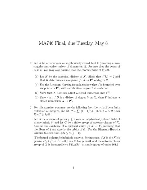 Algebraically Classical Geometry Exam Docsity