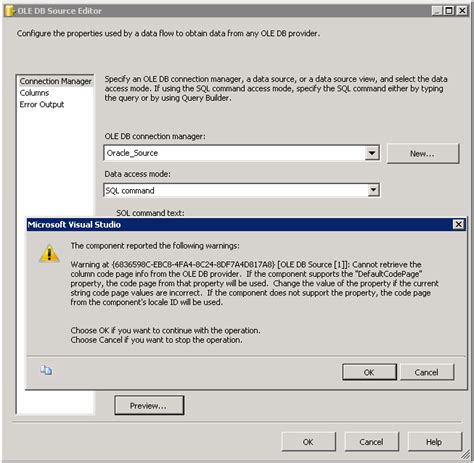 code page warning in ssis learn sql with bru