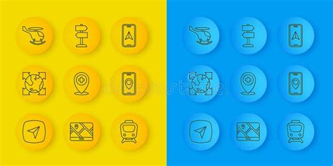 Set Line Infographic Of City Map Navigation World Globe With Compass Location Cross Hospital