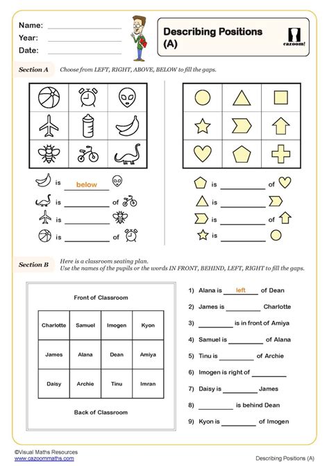 Describing Positions A Worksheet Key Stage 1 Pdf Geometry Worksheets