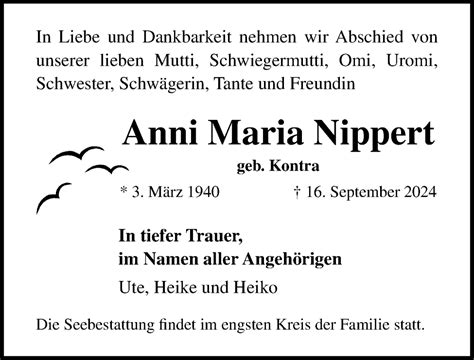 Traueranzeigen Von Anni Maria Nippert Trauer Anzeigen De