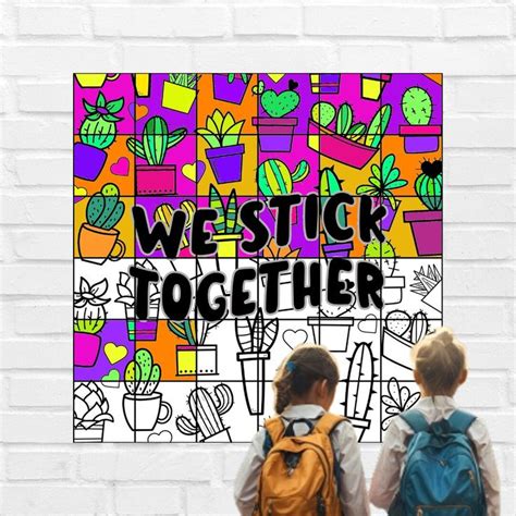 Cactus Classroom Decor Collaborative Coloring Page Poster Collaborative Mural Counseling Office