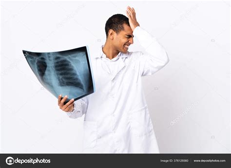 African American Traumatologist Isolated Whitebackground Having Doubts