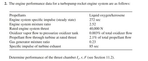 Solved 2 The Engine Performance Data For A Turbopump Rocket