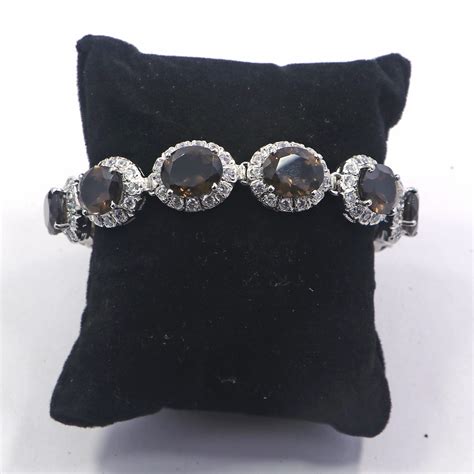 Natural Smoky Quartz 925 Sterling Silver Tennis Bracelet
