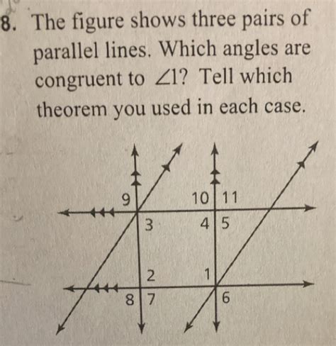 Solved 8 The Figure Shows Three Pairs Of Parallel Lines Which Angles