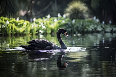 Black Swan In The Lake Generate By Ai Stock Illustration Illustration