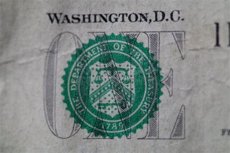 Close Up Detail From United States One Dollar Bill Showing The