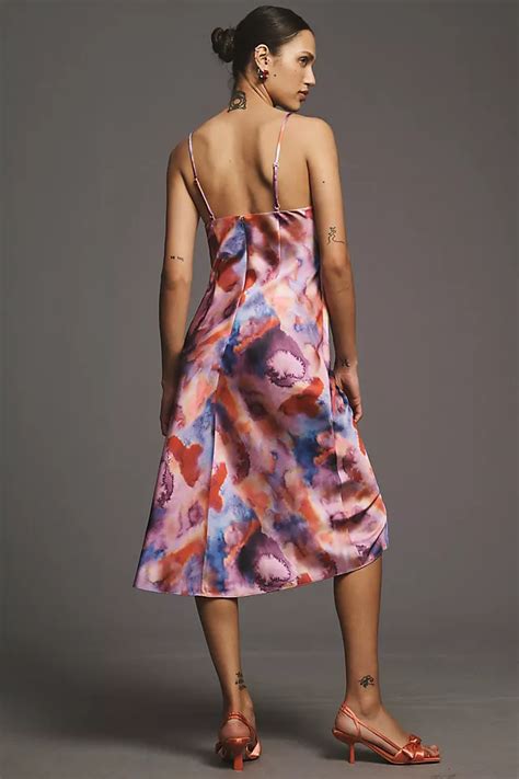 Bhldn Hazel V Neck Printed Stretch Satin Midi Dress Anthropologie