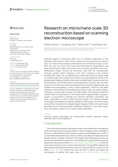 Pdf Research On Micronano Scale 3d Reconstruction Based On Scanning Electron Microscope