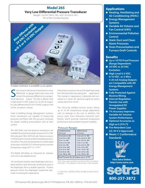 Model 265 Data Sheet Setra