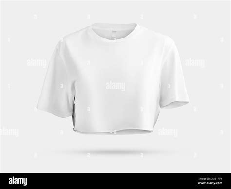 White Crop Top Mockup With Round Neckline 3d Rendering Female T Shirt
