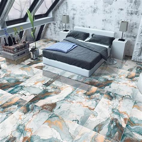 Fluid Tile High Glossy Surface With Aqua And Gold Color Patterns