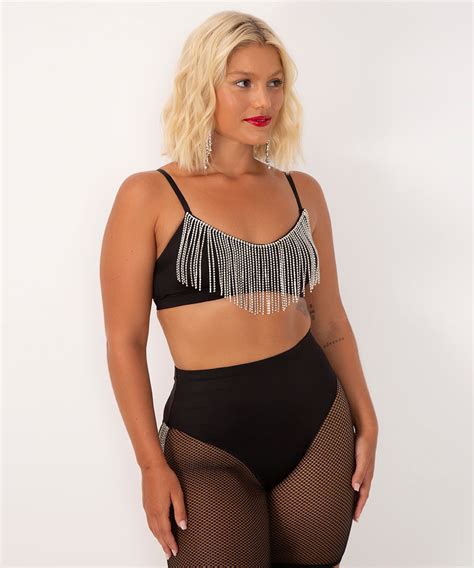 Top Base Com Franjas De Strass Preto