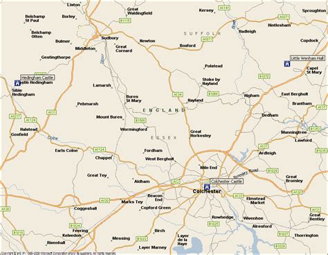 Colchester Castle Hedingham Castle Little Wenham Hall Large Area Map