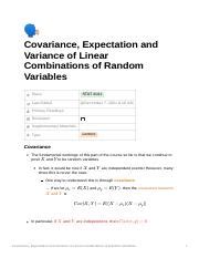 Lecture 21 Covariance Expectation And Variance Of Linear Combinations