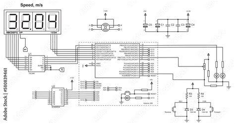 Schematic Diagram Of Electronic Device With Motor On Arduino Vector