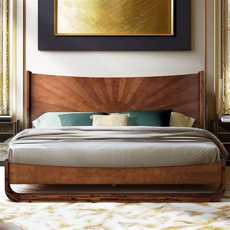 Loon Peak Sunset Solid Wood Bed Frame Solid Wood Bed Frame With Artistic Patterned Headboard