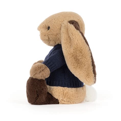 Bashful Patchwork Brown Bunny With Personalized Navy Jumper Official