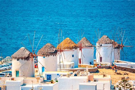 Iconic Picture Of Mykonos Famous Windmills Of Mykonos Island Greece