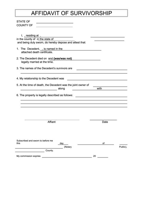 Affidavit Of Survivorship Printable Pdf Download