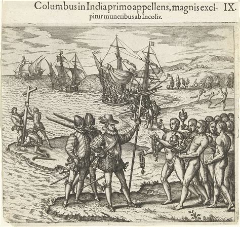 Christoffel Columbus Komt Aan In Amerika Theodor De Bry Johann