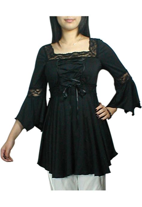 Black Lacing Up Corset Lace Top Blouse 33830 3099 Mystic Crypt
