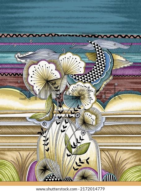 Textile Motif Border Digital Flower Boti Stock Illustration 2172014779
