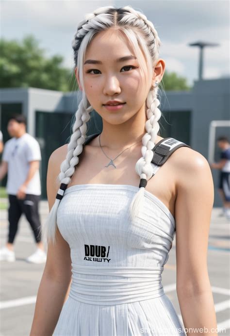 A Sweaty Asian Izzy From Call Of Duty Wearing Yoga Pants And Crop Top With White Braided Hair