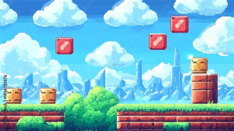 Pixel Art Game Retro 8 Bit Video Game Interface Background With Classic