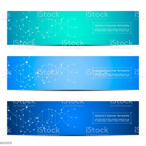 Set Of Abstract Banner Design Dna Molecule Structure Background Geometric Graphics And Connected