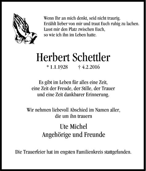 Traueranzeigen Von Herbert Schettler Trauer In Nrw De