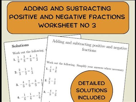 Adding And Subtracting Positive And Negative Fractions Worksheet No 3 With Solutions