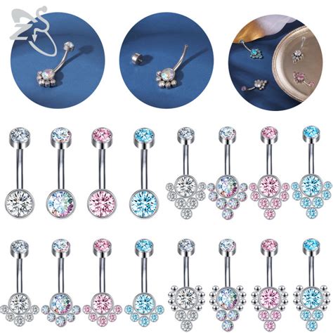 Zs 1pc Zircon Belly Button Ring For Girls Claw Stainless Steel 14g