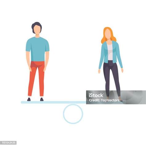 비늘에 서 있는 남자와 여자 사람들의 동등한 권리 사회에서의 남녀 평등 벡터 일러스트 벡터에 대한 스톡 벡터 아트 및 기타 이미지 벡터 사람들 성인 Istock