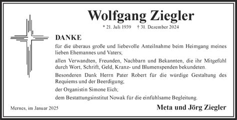 Traueranzeigen Von Wolfgang Ziegler Trauergnzde
