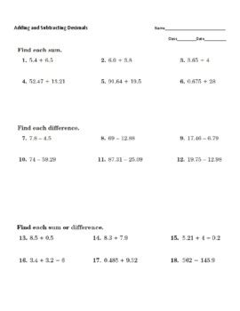 Adding And Subtracting Decimals Quiz By STEM IN THEM TPT