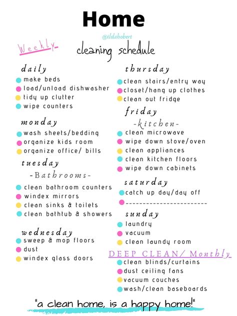 Home Cleaning Schedule Printable