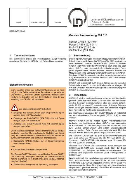 Sensor Cassy Ld Didactic