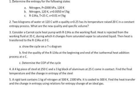 Solved Determine The Entropy For The Following States A Chegg