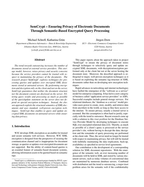 Pdf Semcrypt Ensuring Privacy Of Electronic Documents Through Semantic Based Encrypted Query