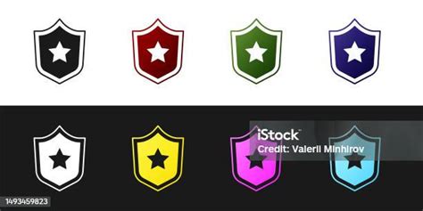 흑백 배경에 격리된 경찰 배지 아이콘을 설정합니다 보안관 배지 기호 별 기호가 있는 방패 벡터 감시에 대한 스톡 벡터 아트 및 기타 이미지 Istock