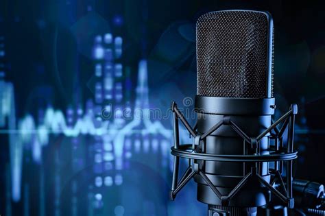 Microphone With Waveform On Blue Background Stock Illustration