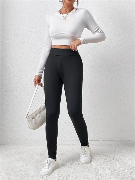 Shein Ezwear Solid Wideband Waist Leggings Shein Usa