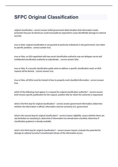 Sfpc Original Classification Questions With Complete Solutions 2023