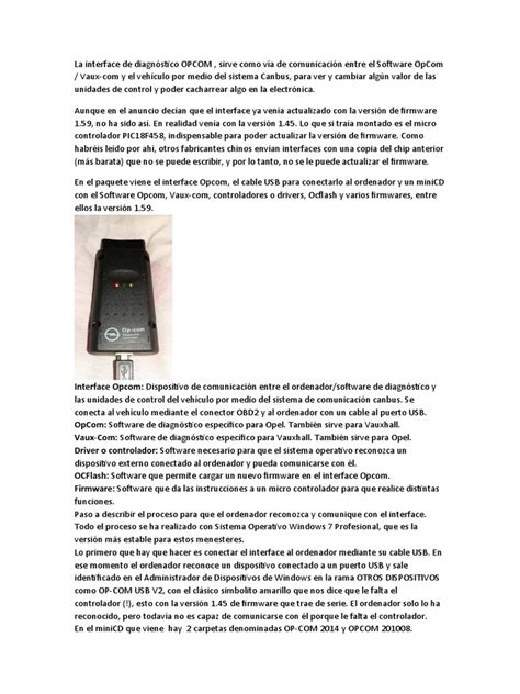 Interface De Diagnóstico Opcom Para Opel Pdf Usb Hardware De La