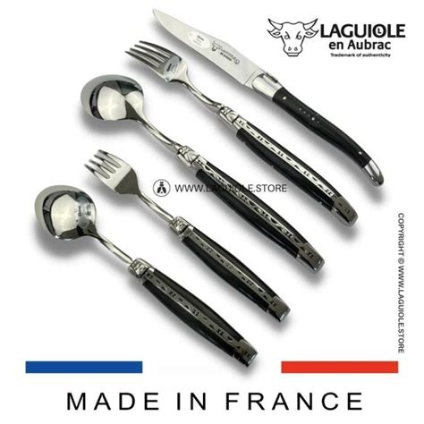 5 Piece Laguiole Flatware Set Ebony Wood Handmade In France